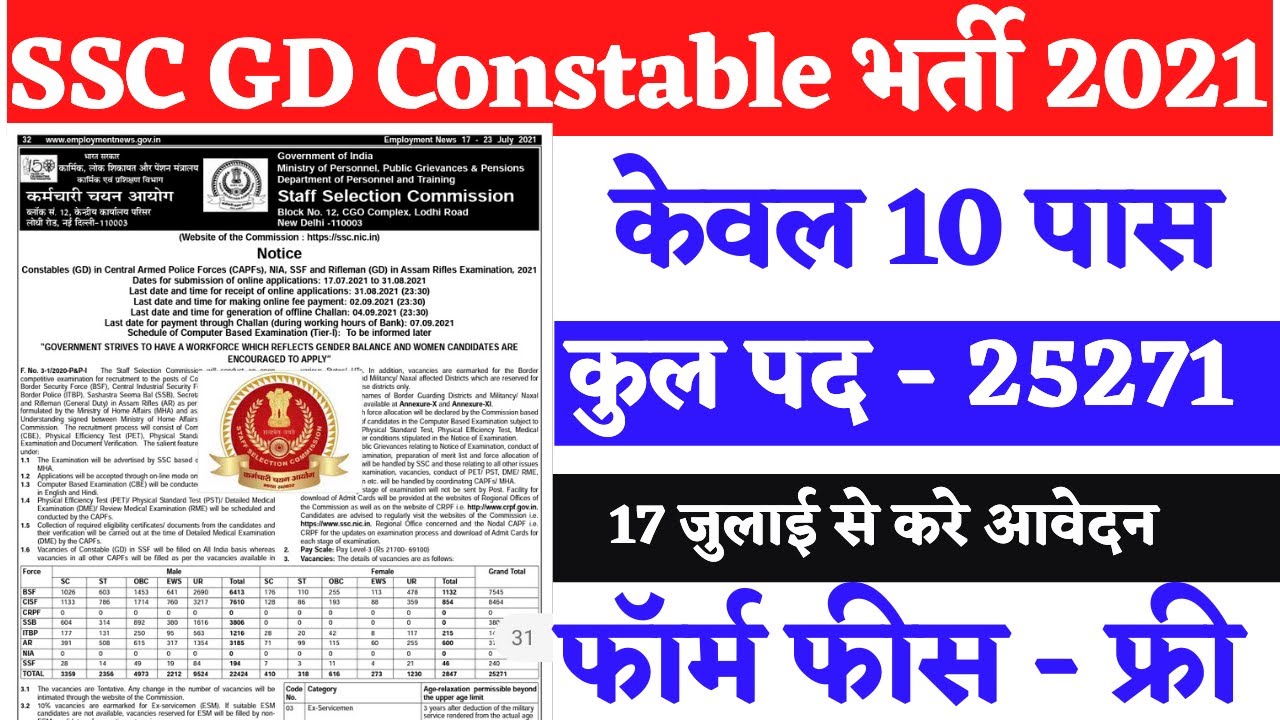 ssc gd new vacancy 2021||ssc gd 2021 notification||ssc gd bharti 2021 ...
