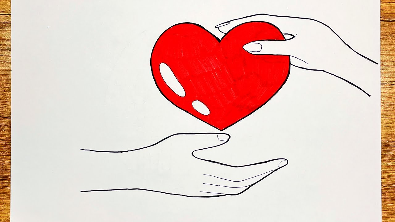 How to draw Hands with Heart Easy step by step | Drawing Ideas for ...