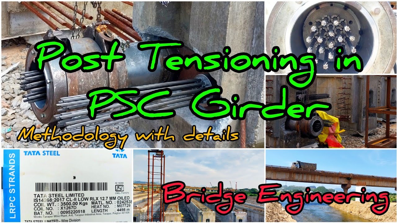 Post Tensioning in Prestressed Concrete || PSC GIRDER STRESSING ...