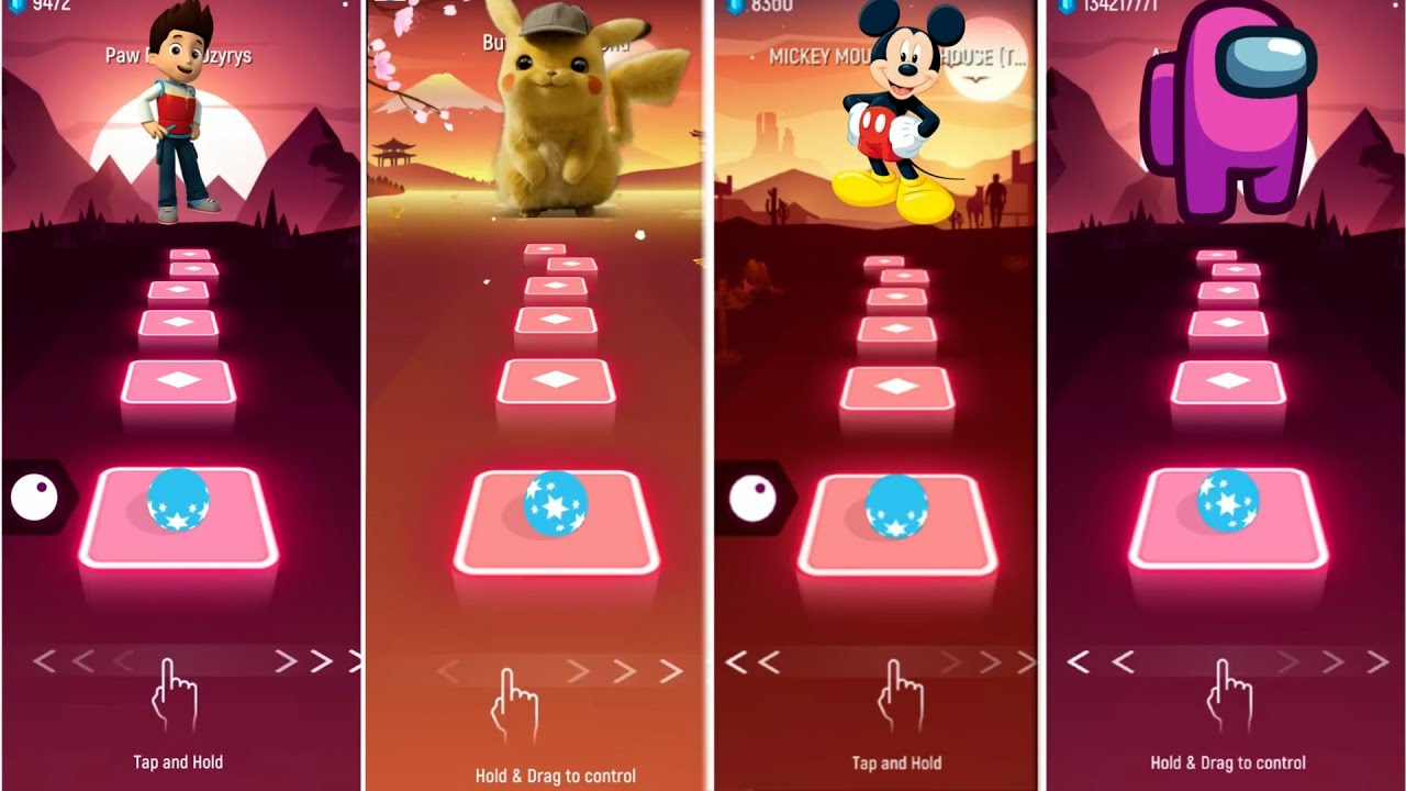 Paw Patrol vs Pikachu vs Mickey Mouse vs Among Us - Tiles Hop Battle ...