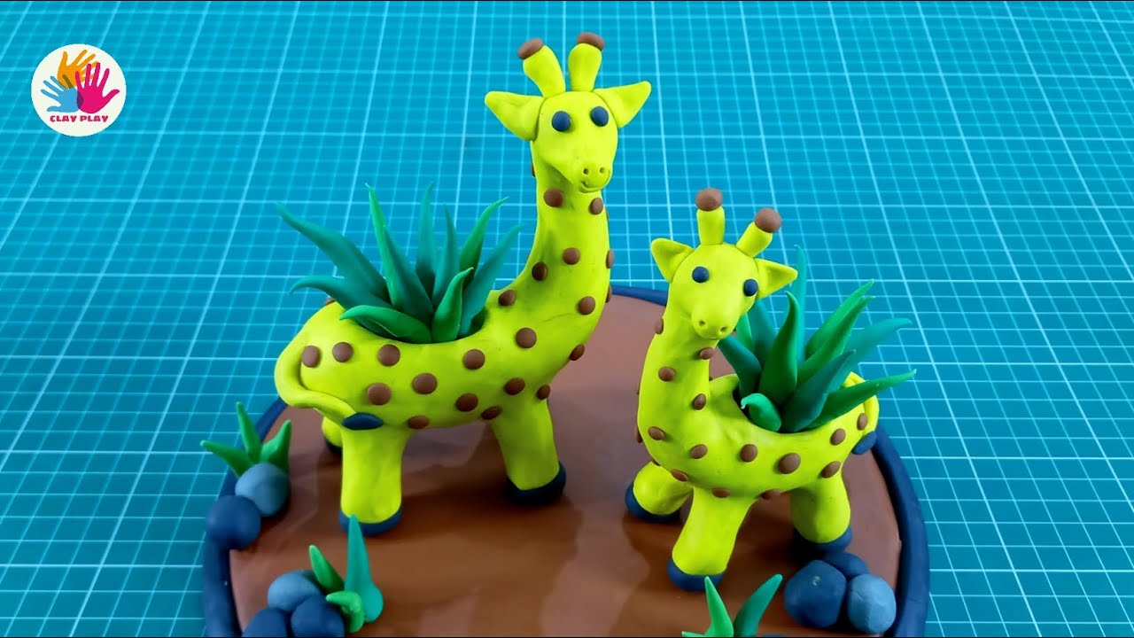 Giraffe with clay/ Decorative items for home/ Animal with clay/ Clay ...