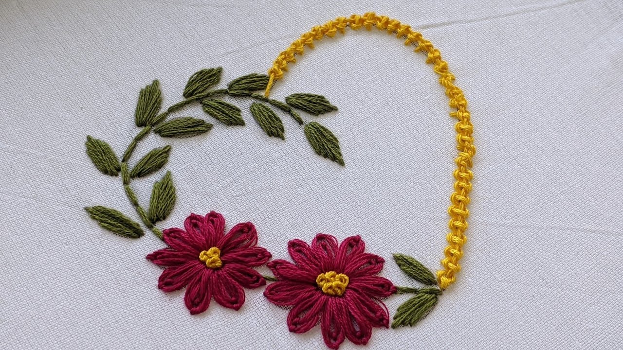 VERY EASY HEART SHAPE EMBROIDERY DESIGN FOR BEGINNERS - YouTube