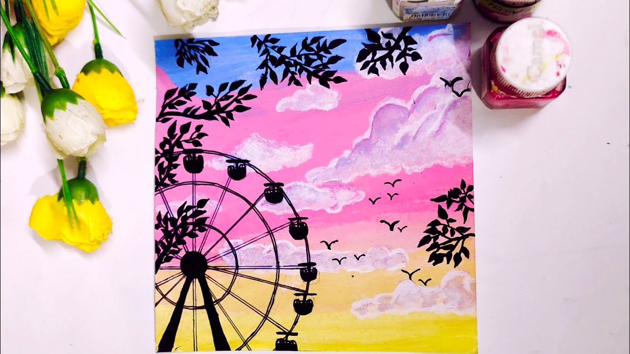 Ferris wheel carnival theme acrylic painting || Easy cloud painting ...