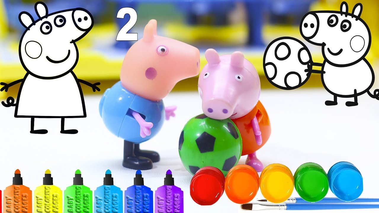 Coloring Peppa Pig & George learn Colors with Paint 💚 learn to count in ...