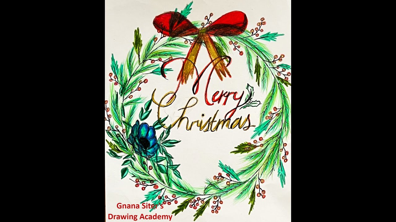 Merry Christmas Drawing ||Christmas Wreath Drawing ||Beautiful ...