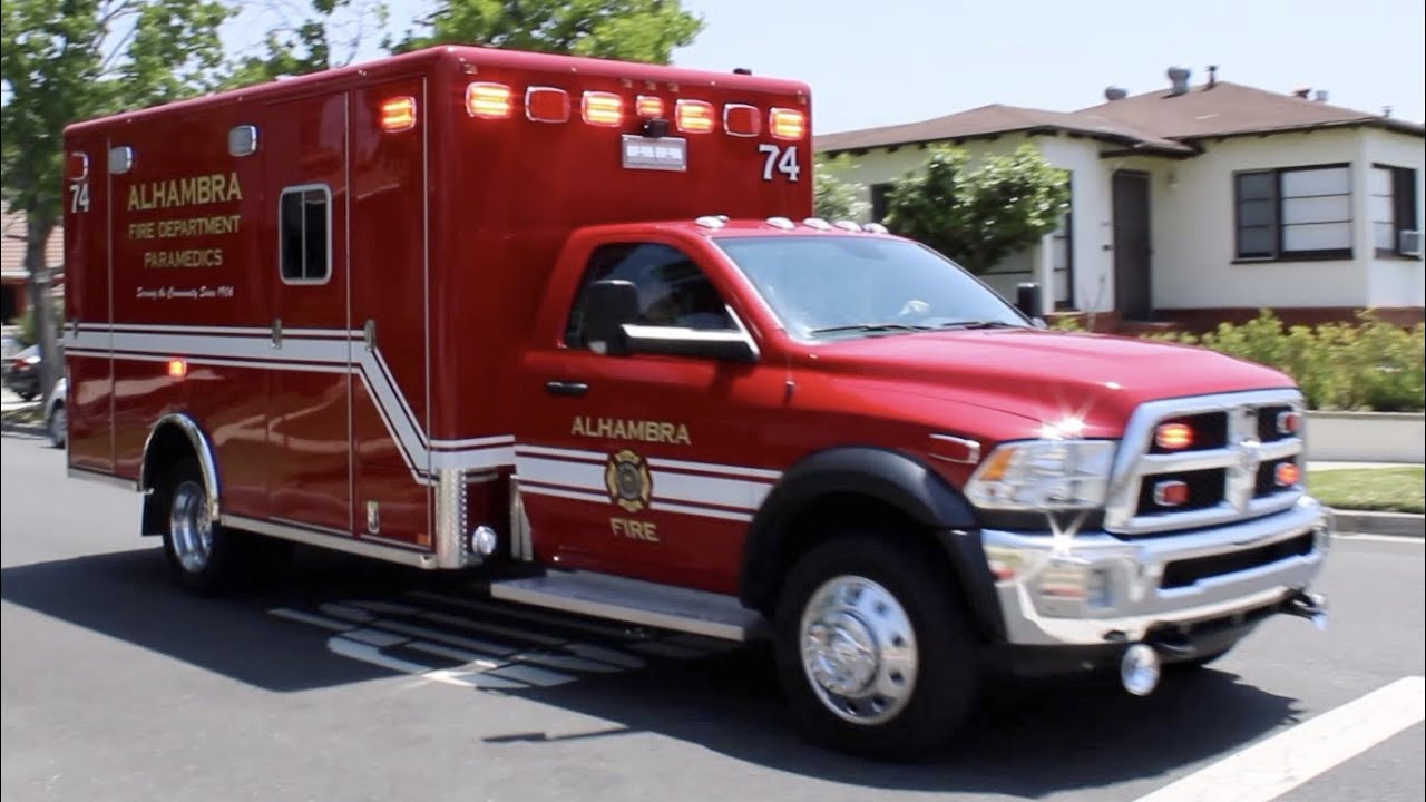 Alhambra Fire Dept. Rescue 74 Responding Code 3 - YouTube