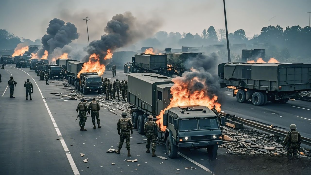 9 Minutes ago! From a hill Russian missiles ambush a convoy of 4000 US ...