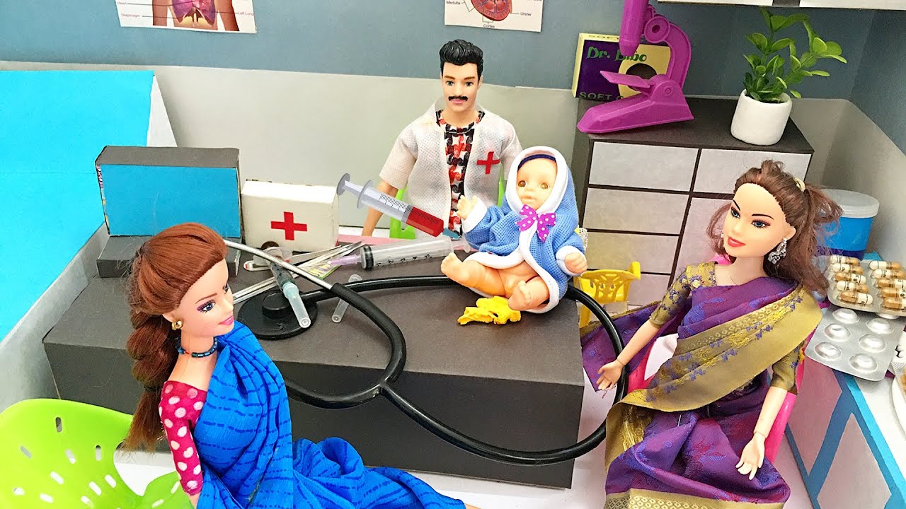 சுட்டி கலாட்டா 174 " barbie doctor visit at hospital daily routine in village" | barbie show ...