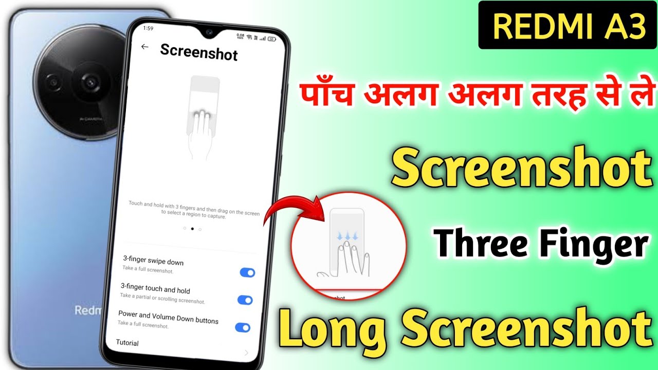 redmi a3 5g phone me screenshot kaise le / redmi a3 5g 3 finger ...