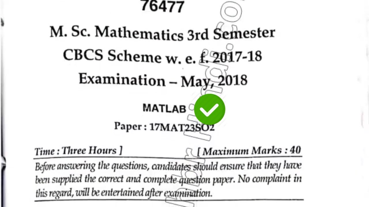 May 2018 Mdu MSc Math 3rd Sem Matlab Question Paper - YouTube