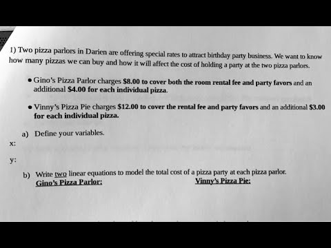 [Math] Two pizza parlors in Darien are offering special rates to ...