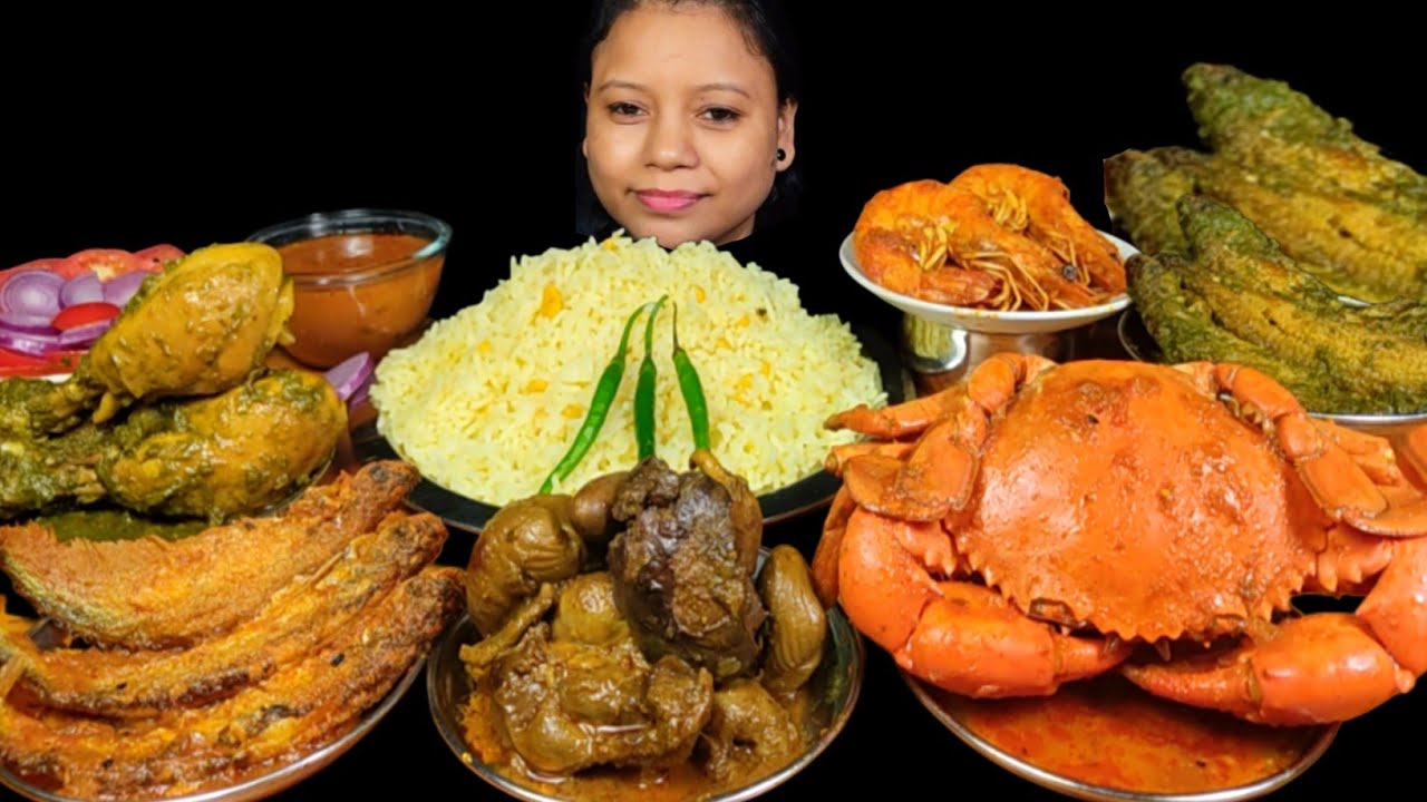 ASMR EATING CHICKEN LIVER GIZZARD CURRY | CRAB CURRY, 2 TYPES FISH ...