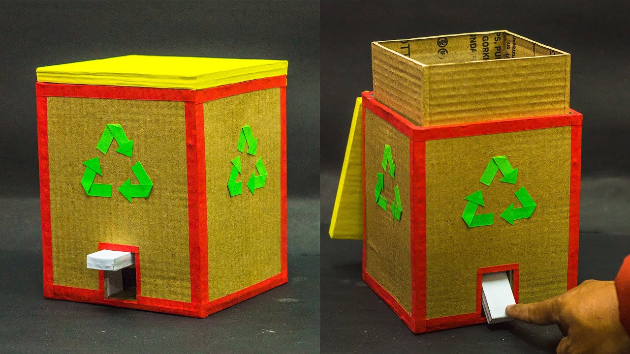 Cardboard Crafts | How to make Trash Can From Cardboard - YouTube
