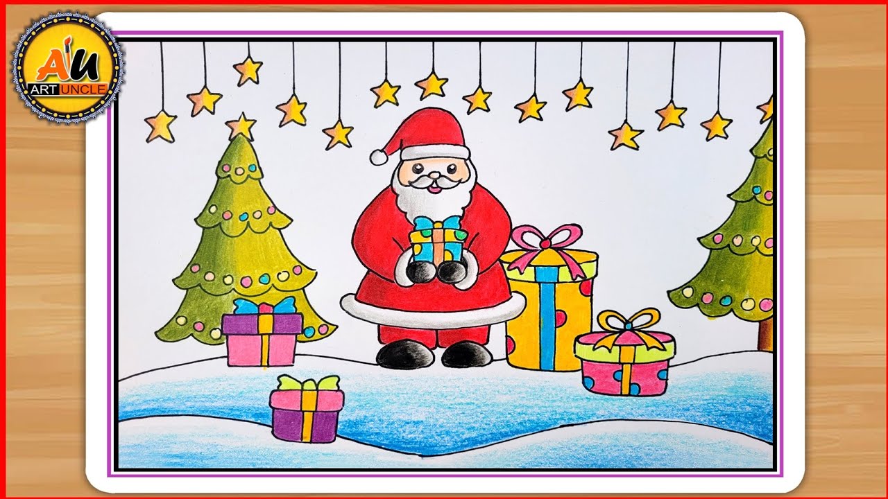 Christmas Tree & Santa Claus drawing | Happy New Year! - YouTube