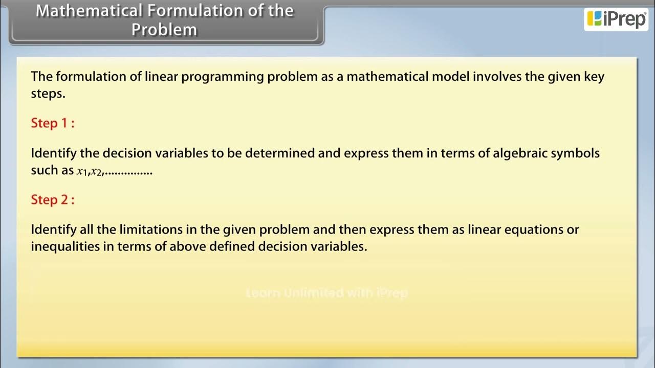 Mathematical Formulation of The Problem | Linear Programming | Math | Class 12th | iPrep - YouTube