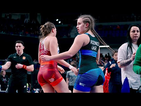 U17 Eerika Liukko (FIN) vs Anna Rozhko (UKR) 65kg. Girls women's youth wrestling tournament. B-cam-m