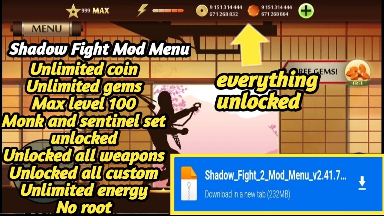 Shadow Fight 2 Mod Apk/52 max level/Unlimited Money And Gems/Shadow Mod ...