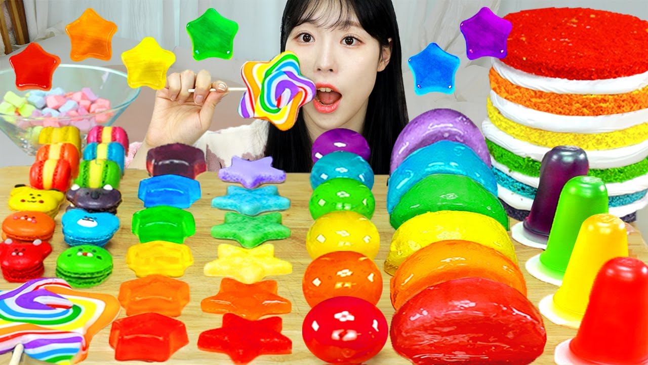 Asmr Mukbang 레인보우 디저트 무지개 별 코하쿠토 마카롱 젤리 먹방 And 레시피 Rainbow Dessert