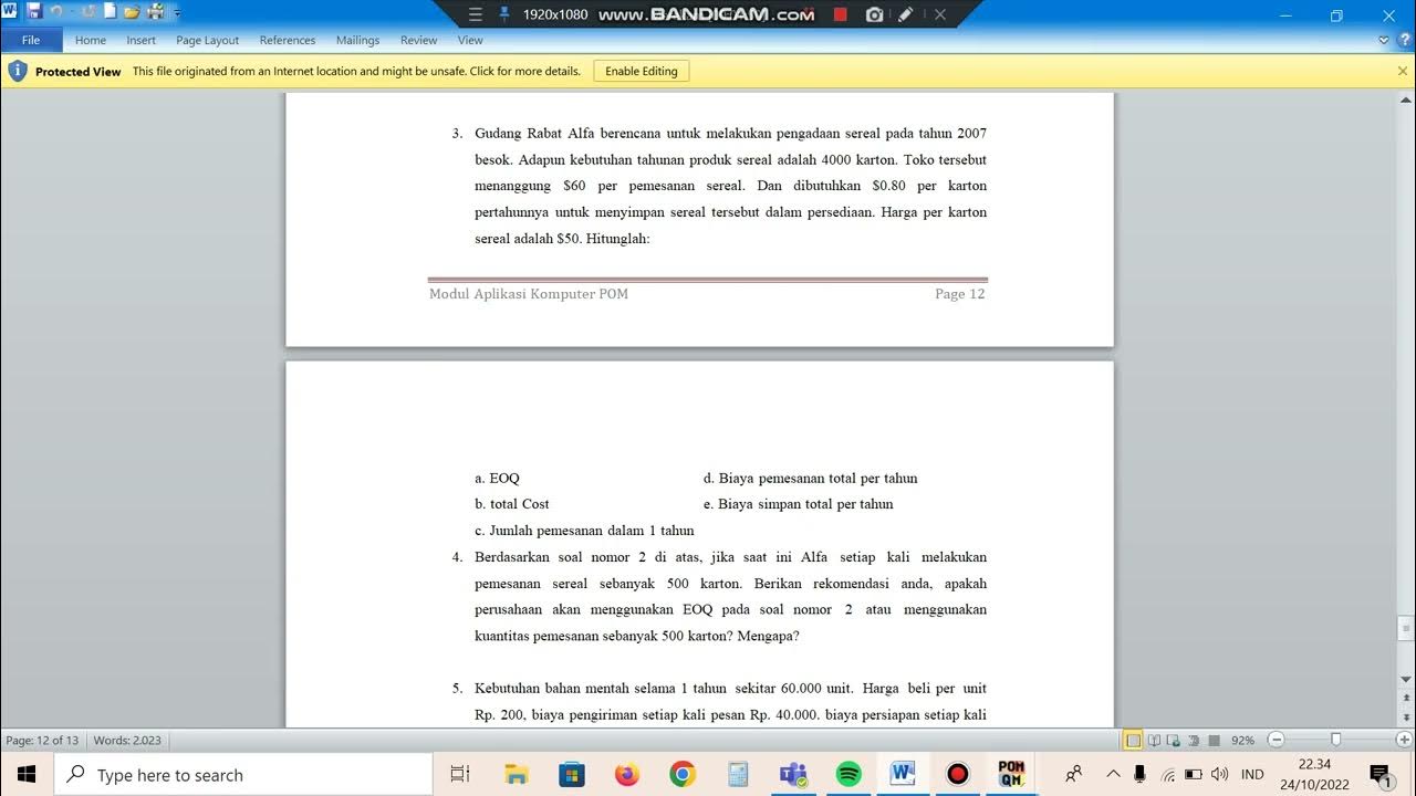 Pembahasan Soal 3 (Modul Inventory) Menggunakan Aplikasi POM-QM - YouTube
