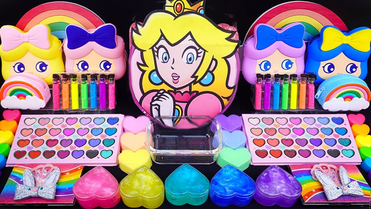 Princess Peach Slime Mixing Random things into slime #ASMR #Satisfying ...