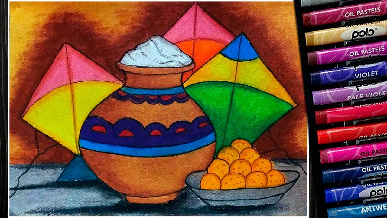 Makar Sankranti & Saraswati Puja Special Drawing | Easy Oil Pastel ...