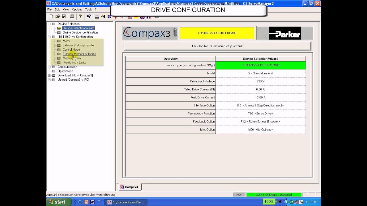 Parker Compax3 I11T11: Lesson C Drive Configuration - YouTube