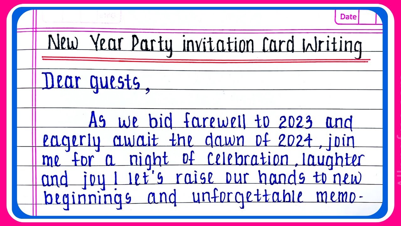 New year party invitation card writing /Invitation Card on New Year ...