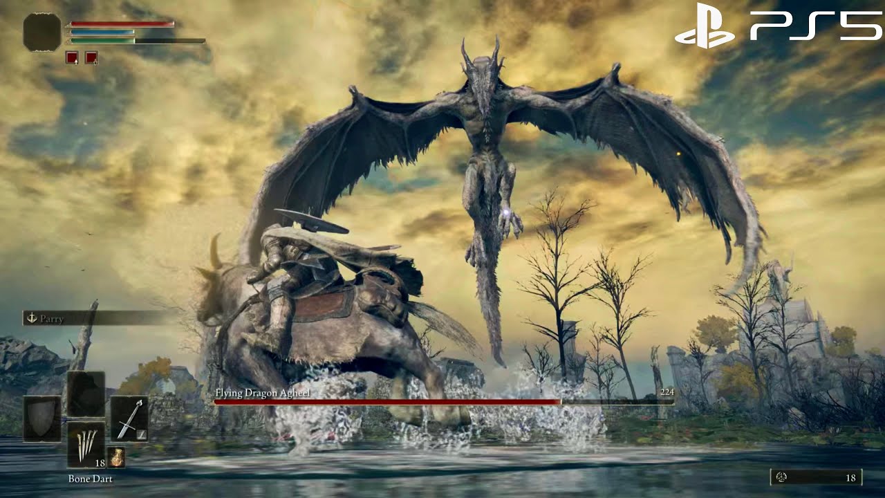 ELDEN RING (PS5) | Flying Dragon Agheel Mini Boss Fight | HDR 60FPS ...