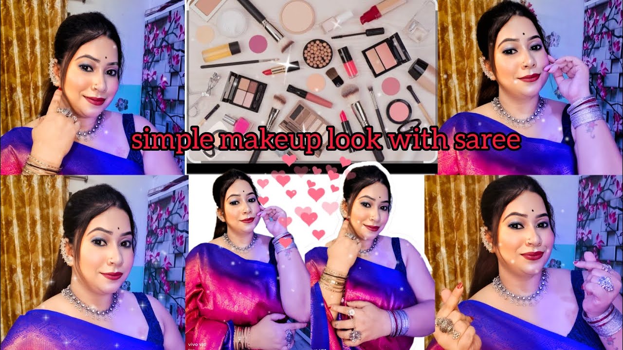 Simple Saree Makeup Look/Self makeup Tutorial Step by Step/ simple mekaup for Beginners/ Easy ...
