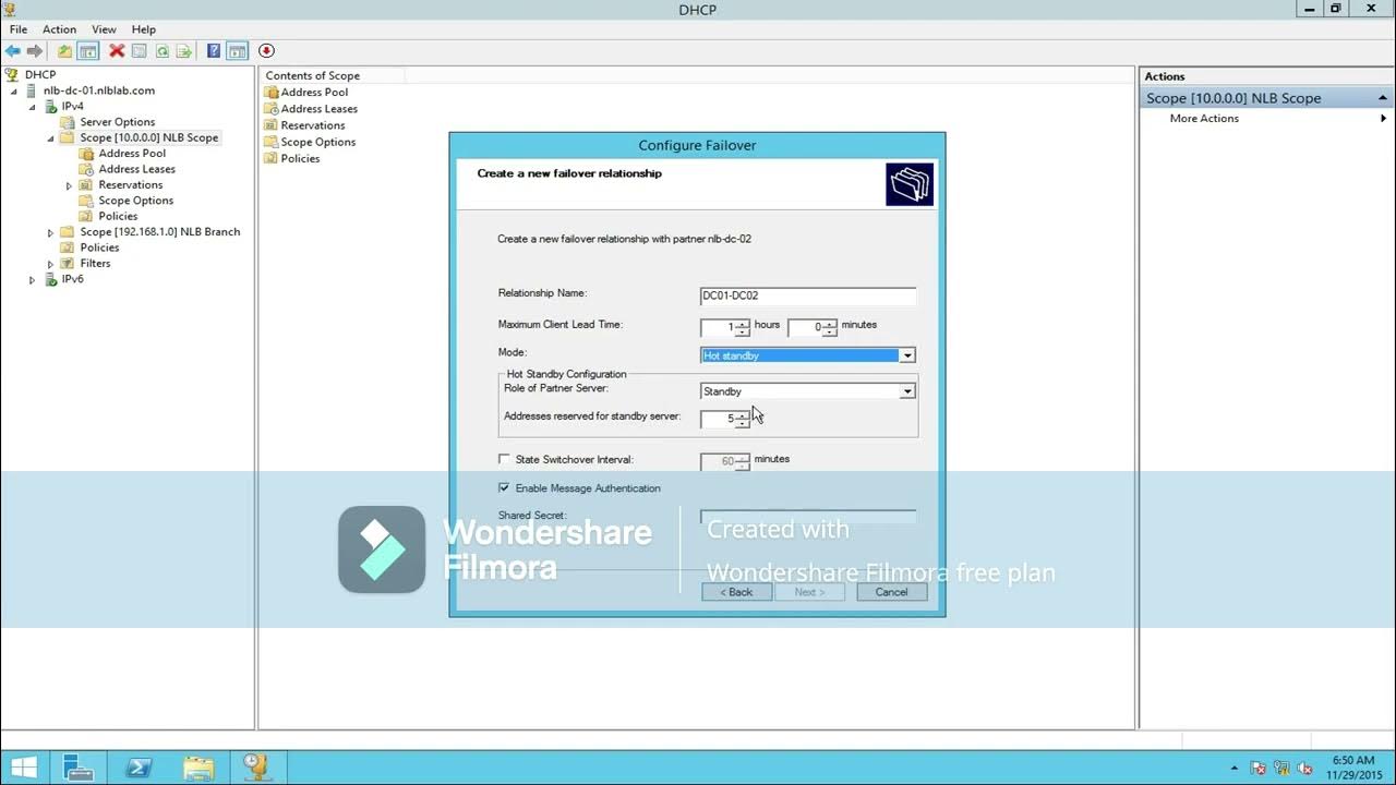 Configuring DHCP Failover services in hot standby mode - YouTube