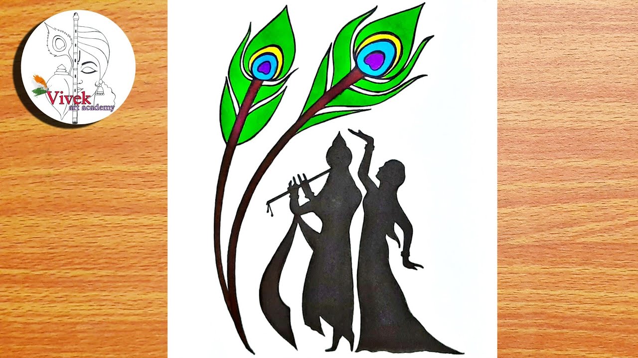 Radhakrishna Drawing Tutorial 🙏 Easy Drawing of Radhakrishna with Mor ...