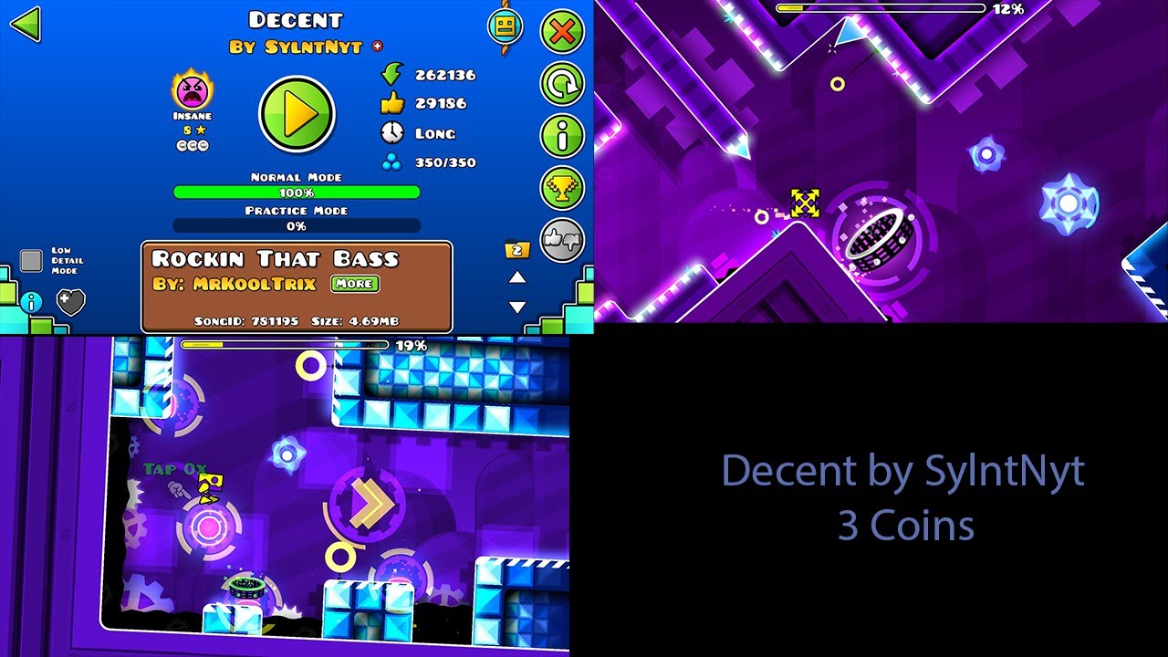 Geometry Dash Insane Level | Decent by SylntNyt 3 Coins - YouTube