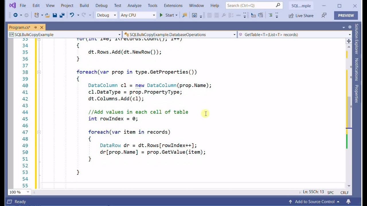 Bulk insert C# complex objects into SQL Server Table using SqlBulkCopy (Code) - YouTube