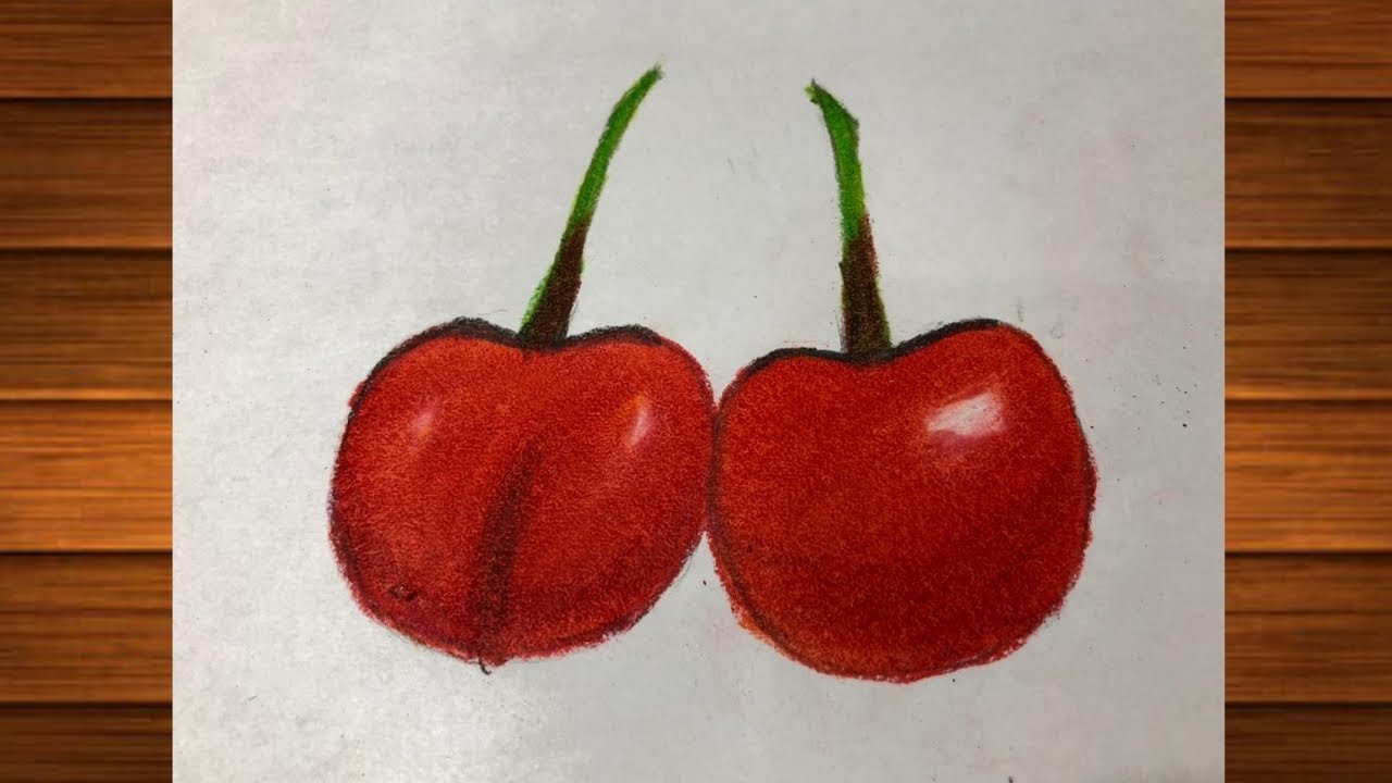 How to draw cherry with colour pencil | Cherry drawing easy - YouTube
