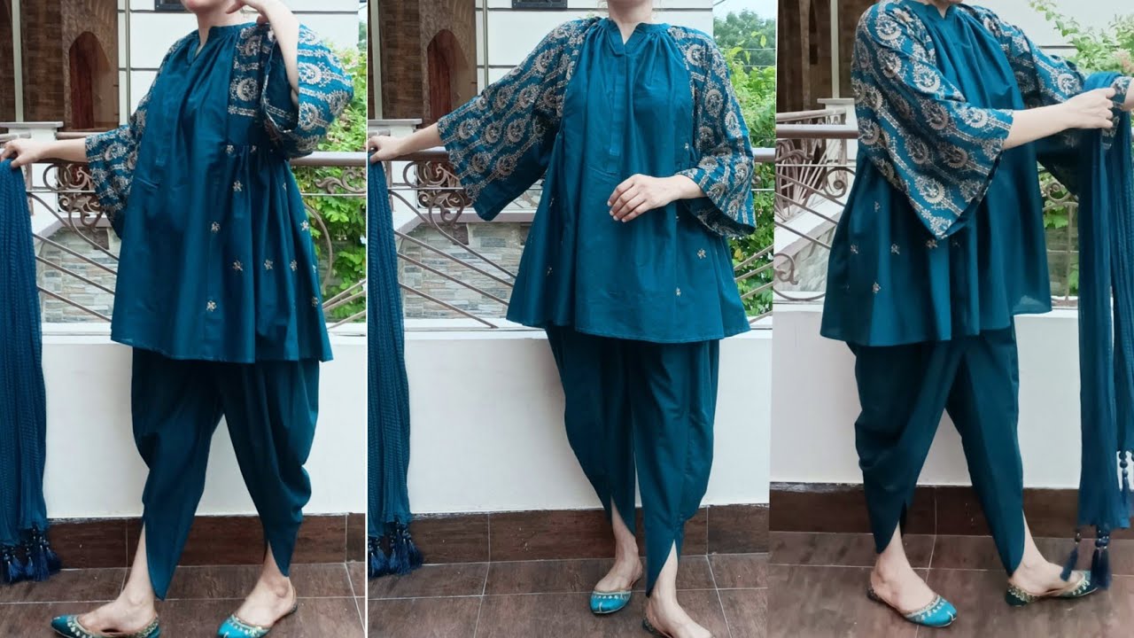 Stylish Short Frock Design With Neck And Sides Pleats Very Easy Way ...