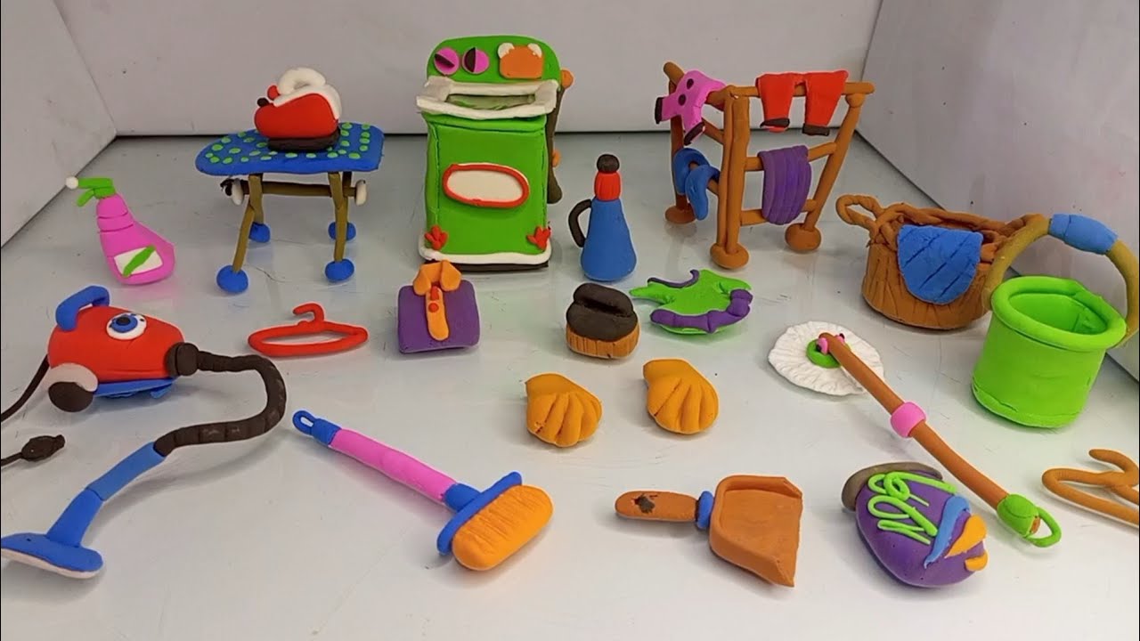 DIY polymer clay how to make washing machine, house cleaning things ...