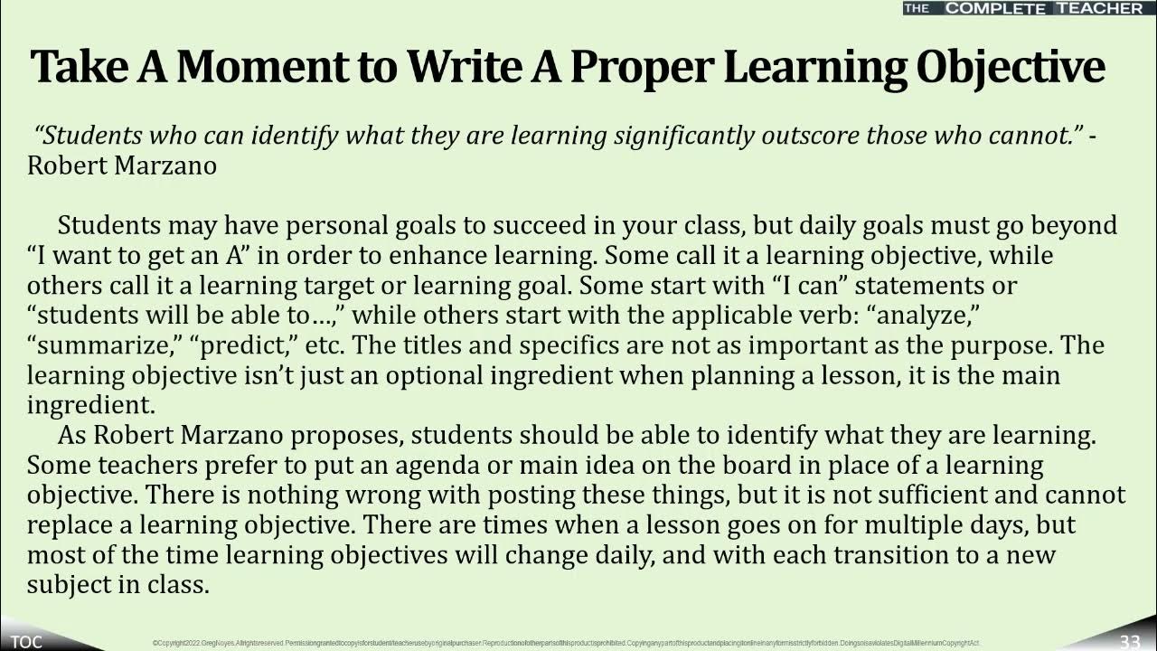 COMPLETE TEACHER Lesson 33 - Take A Moment to Write A Proper Learning ...