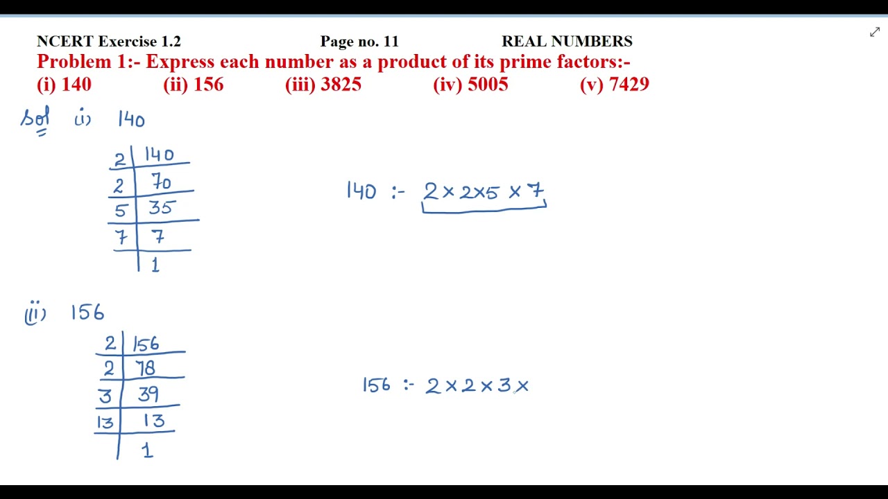 Express Each Number As A Product Of Its Prime Factors i 140 ii 156