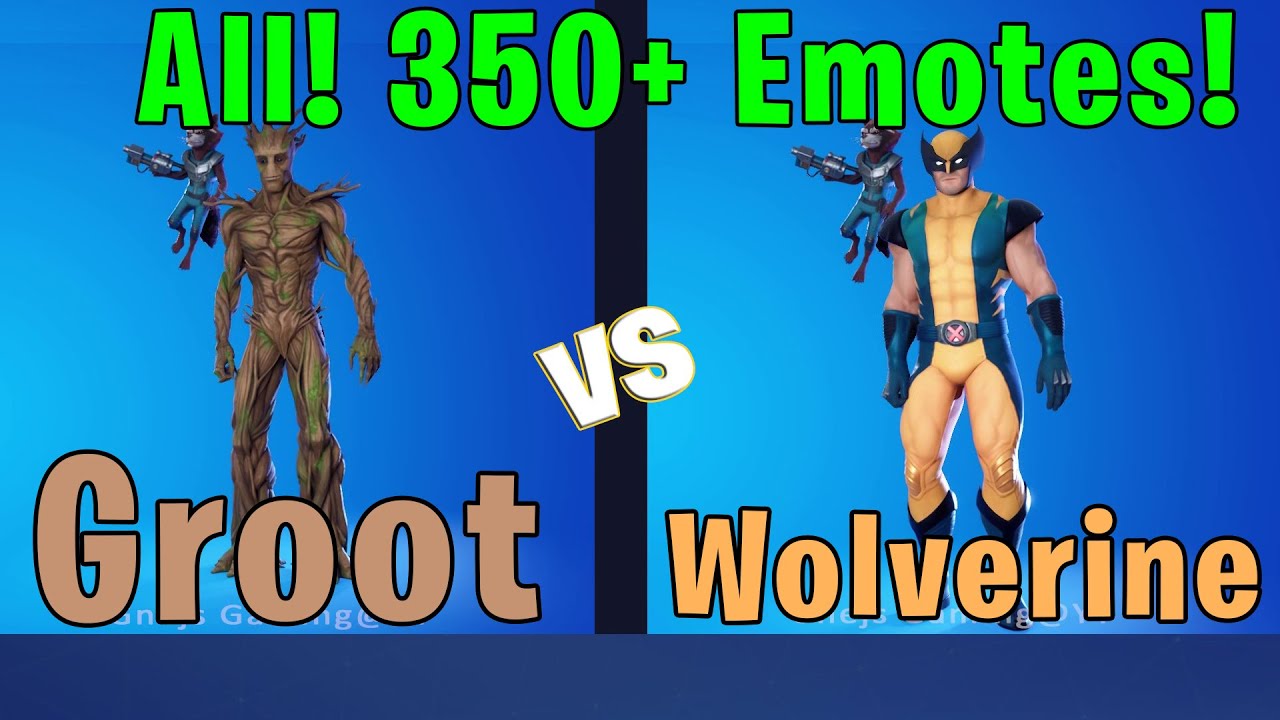 Groot vs Wolverine | All, 350+ Emotes | Fortnite Emotes - YouTube