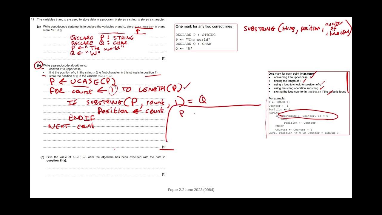 Q11 part c* WRITE PSEUDOCODE + LIBRARY ROUTINES *Cambridge iGCSE ...