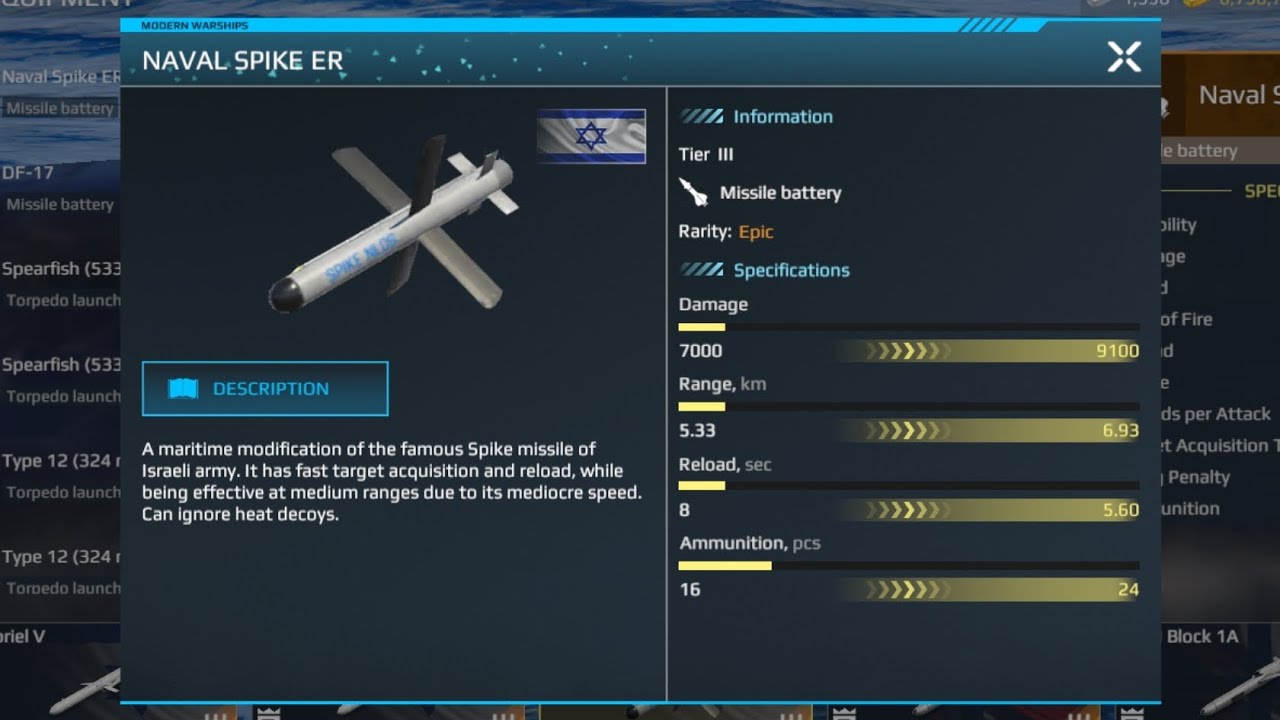 Modern Warships : Naval Spike ER ( T3 , VIP ) New Israeli Missile ...
