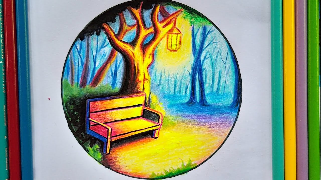 Street Lamp drawing/Color pencil/Night Lamp drawing /Romantic/Step By ...