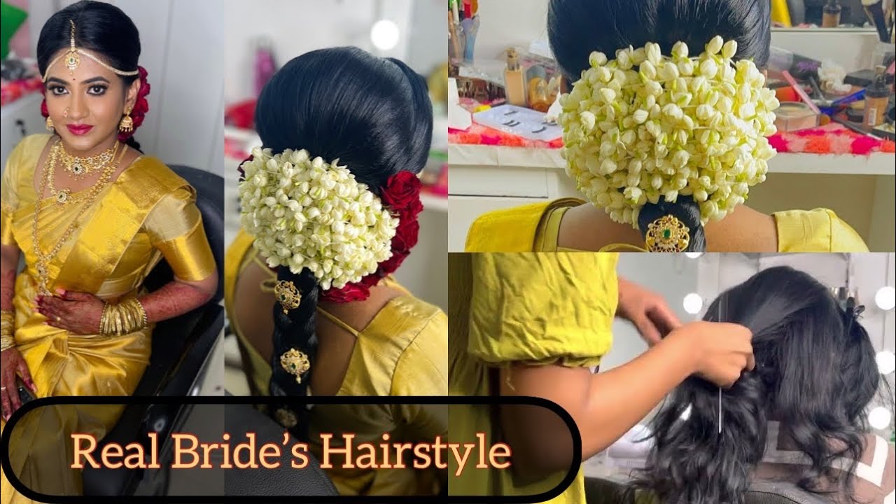 How to do Bridal Hairstyle | hindubride hairstyle | full jasmin hair ...