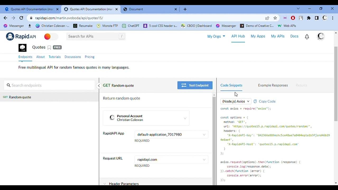 API quote generator demo | API Beginner Tutorial with Rapidapi.com - YouTube
