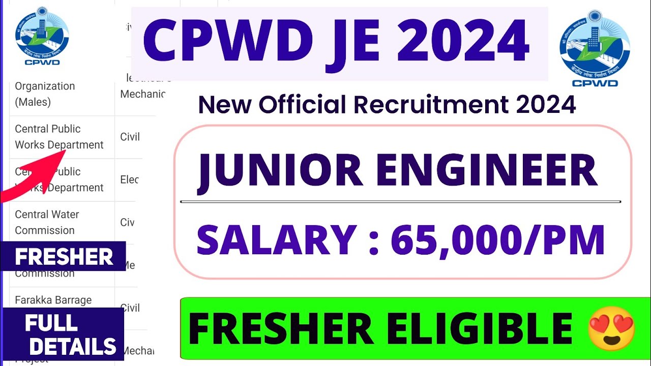 CPWD Recruitment 2024। Junior Engineer। Freshers। Fresher eligible। Job ...