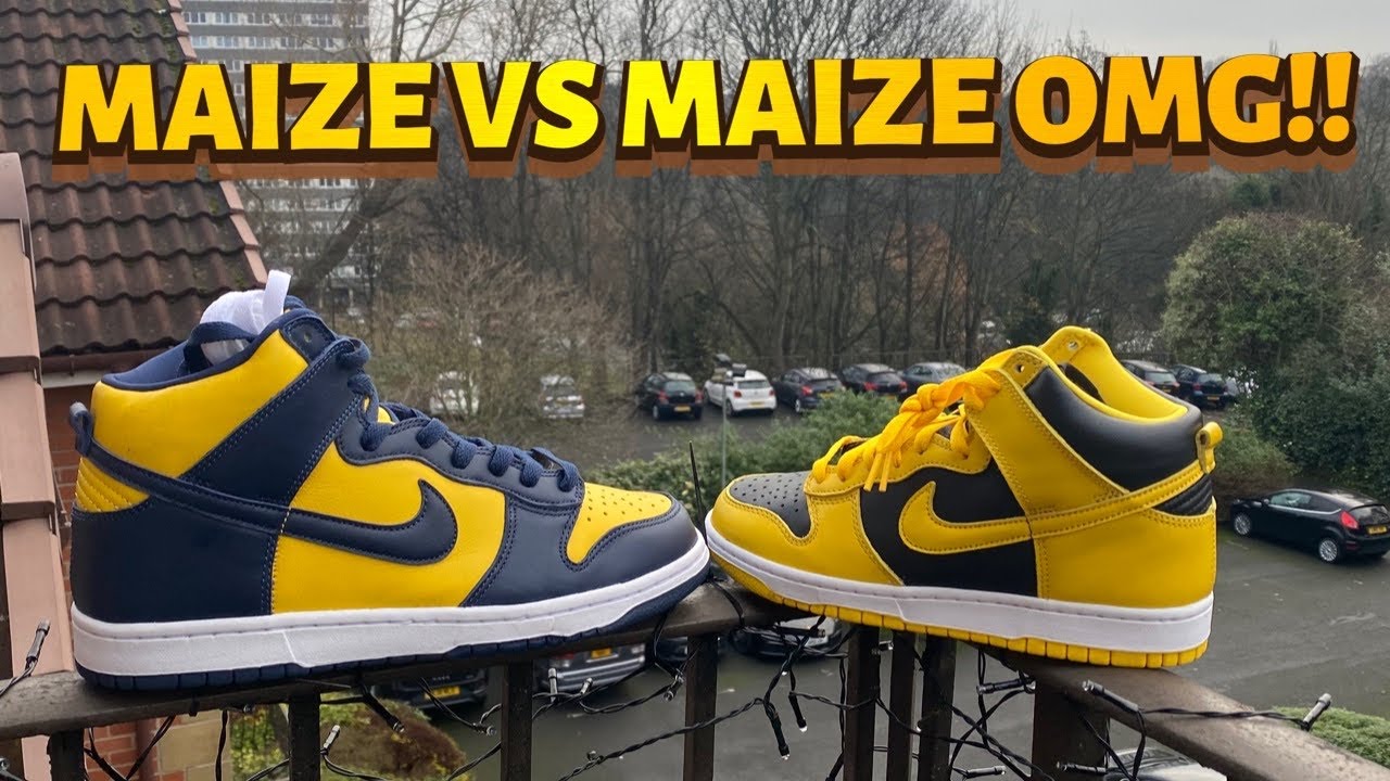 Nike Dunk High Varsity Maize vs Nike Dunk High Maize And Blue Michigan ...