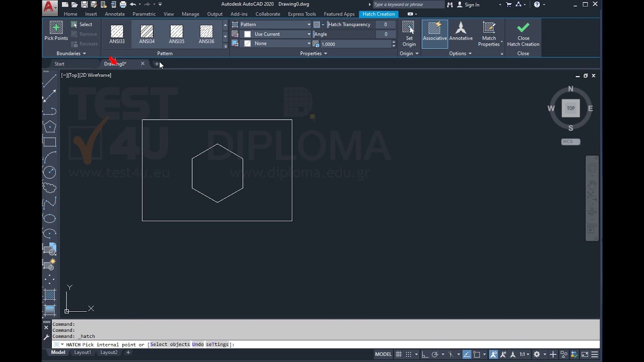 Add a scale 5 ANSI33 hatch just outside the polygon. - YouTube