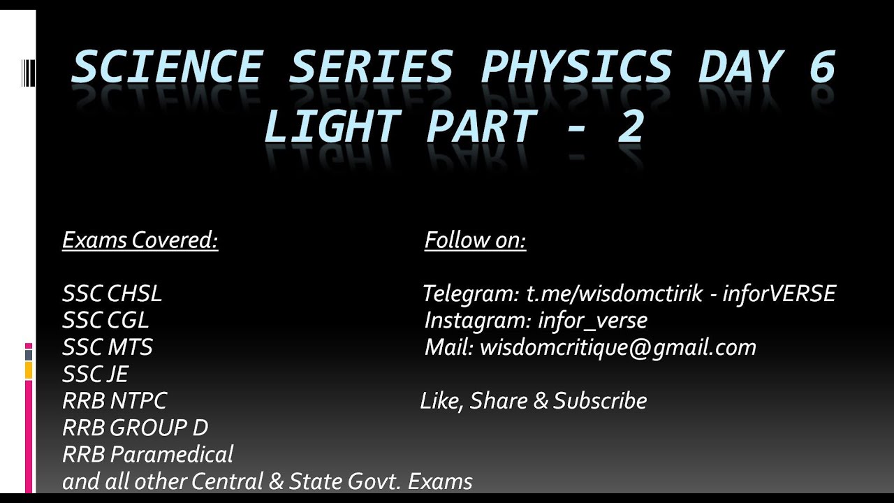 Science Series Physics Day 6 Light Part 2 - YouTube