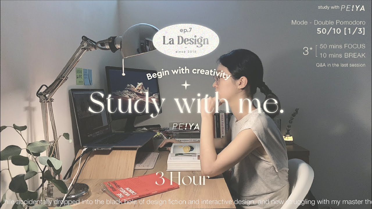 3 Hour Pomodoro Timer | Study with me | 50/10 Real-time Study | Design ...