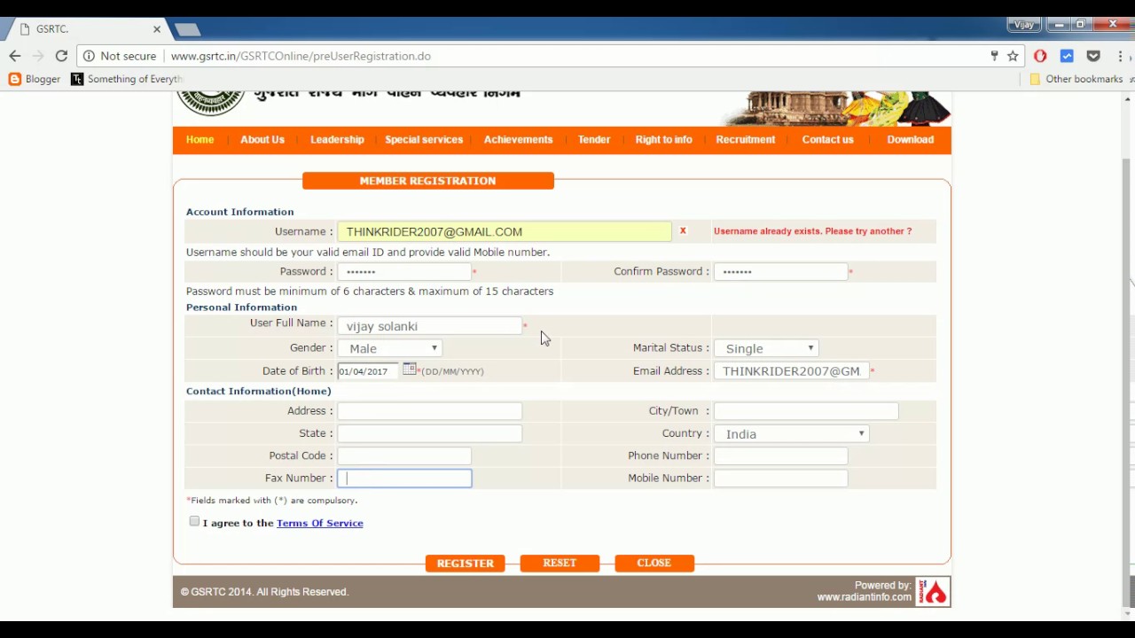 How to create account in GSRTC - YouTube